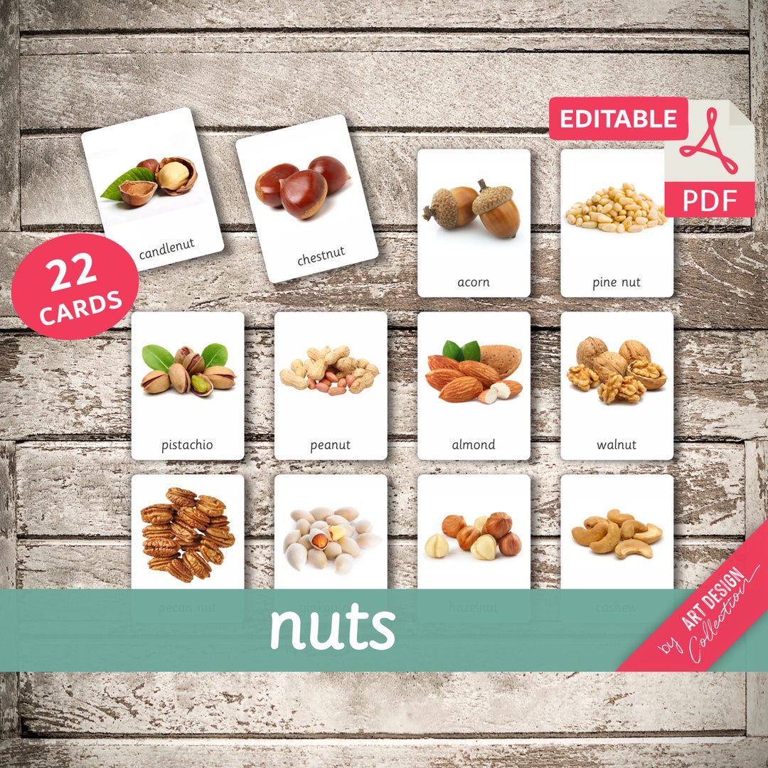 NUTS (real Pictures) • 22 Editable Montessori Cards • Flash Cards ...