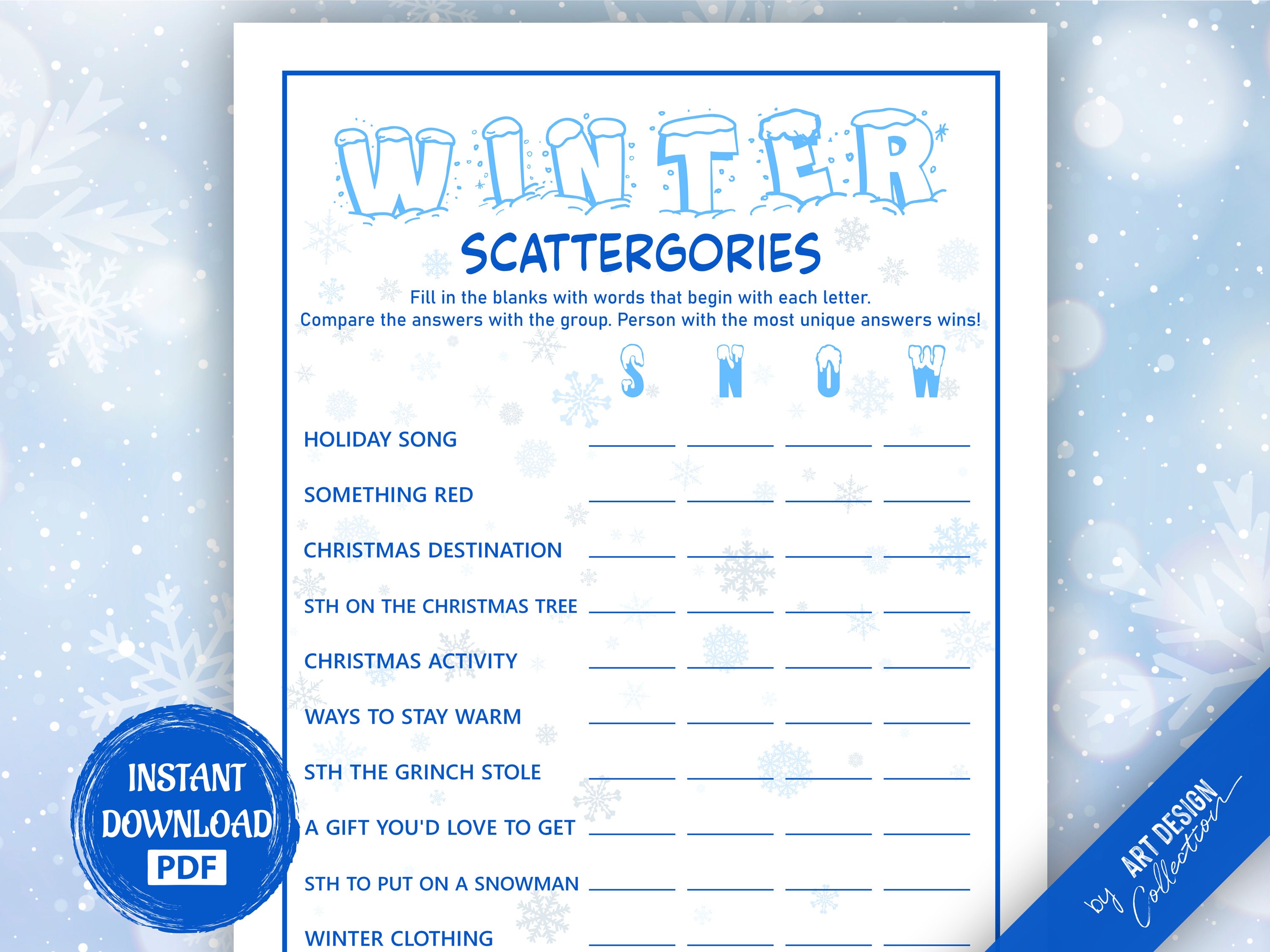 WINTER Scattergories Game Winter Game Holiday Christmas - Etsy