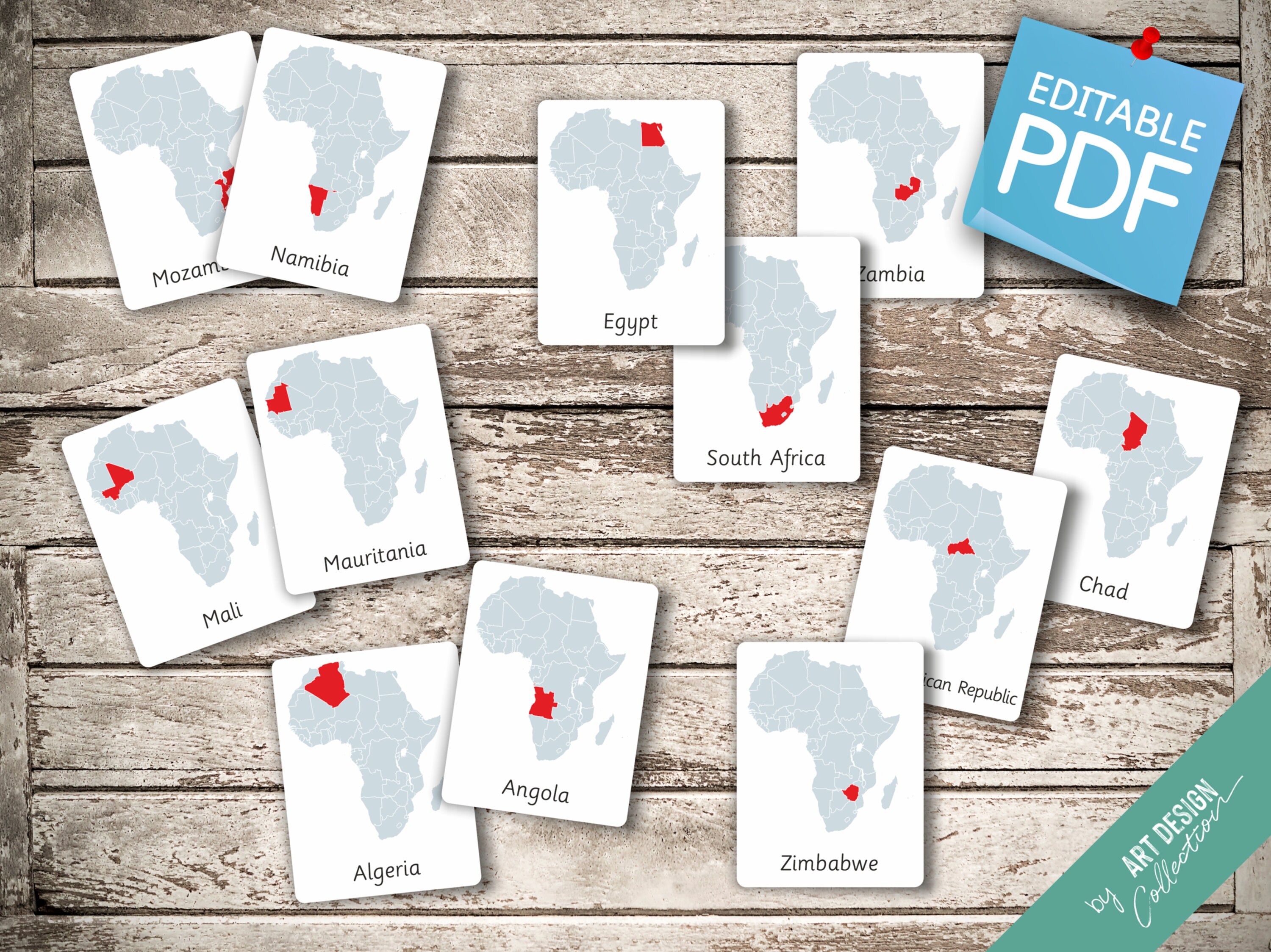 BUNDLE AFRICA flags Maps 109 Montessori Cards Flash - Etsy