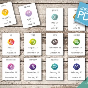 ZODIAC SIGNS • 48 Editable Montessori Cards • Flash Cards Nomenclature ...