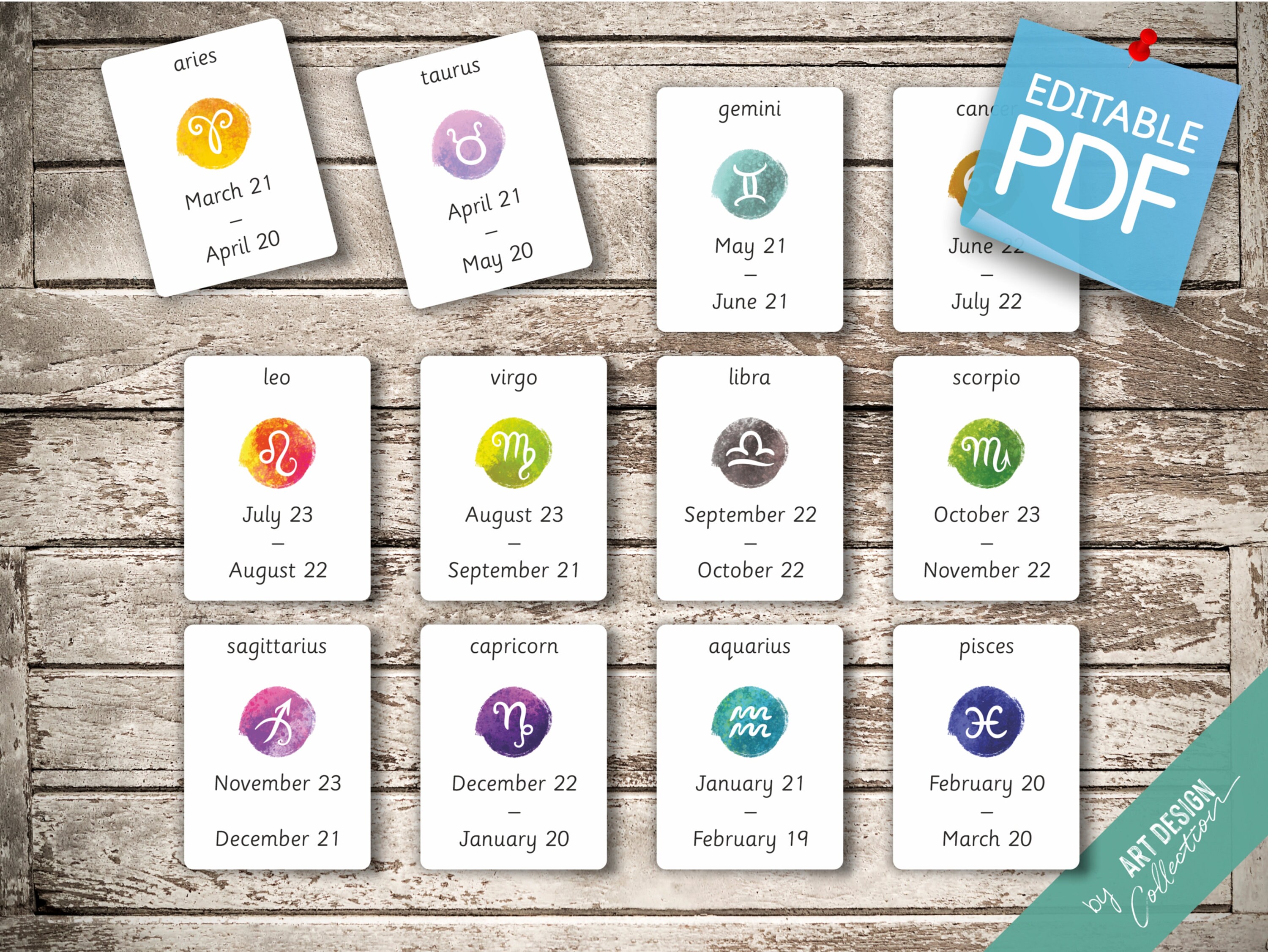 ZODIAC SIGNS • 48 Editable Montessori Cards • Flash Cards Nomenclature ...