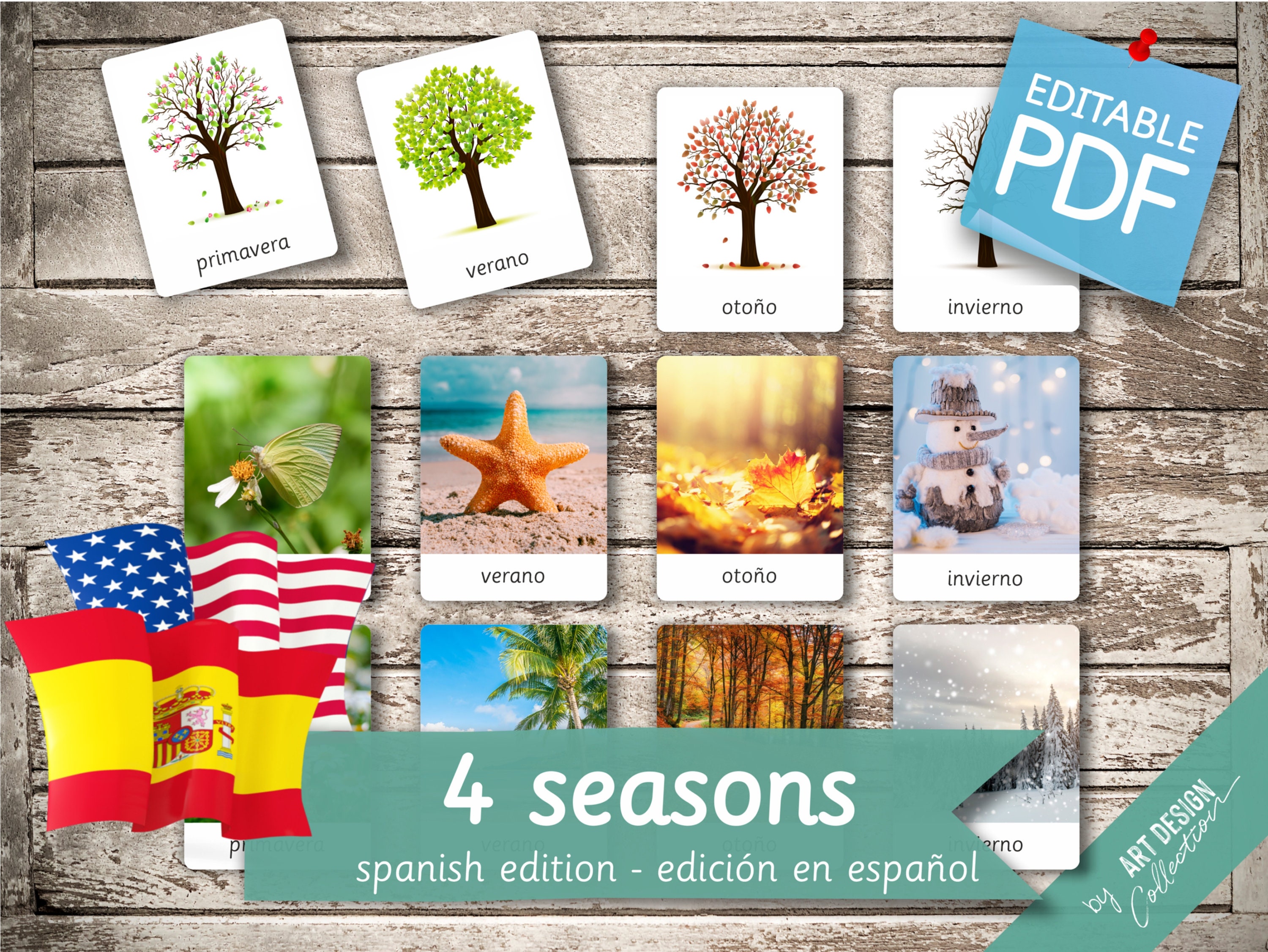 4 SEASONS SPANISH Edition 36 Spanish and 36 English Editable | Etsy