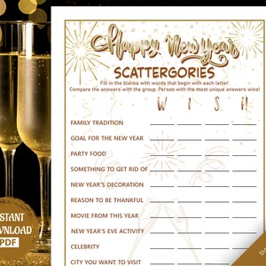 Happy New Year SCATTERGORIES Game • Christmas Game Holiday Christmas ...