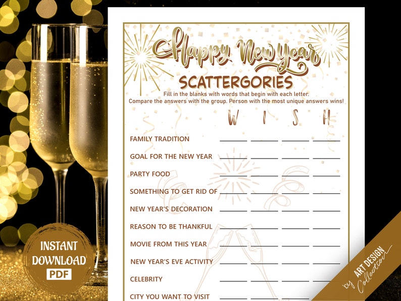 Happy New Year SCATTERGORIES Game Christmas Game Holiday - Etsy