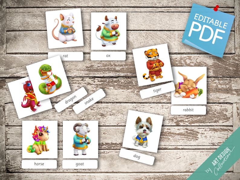 CHINESE ZODIAC SIGNS • 60 Editable Montessori Cards • Flash Cards ...