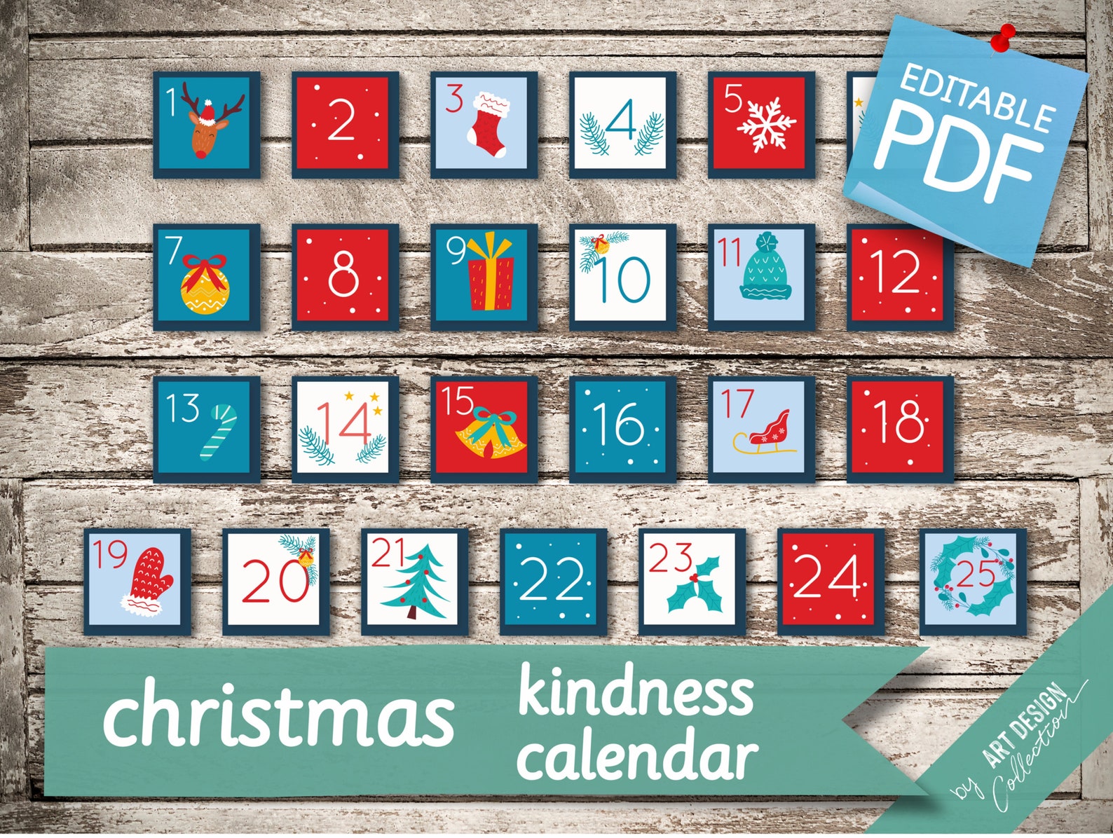 CHRISTMAS KINDNESS CALENDAR 26 Editable Montessori Cards - Etsy