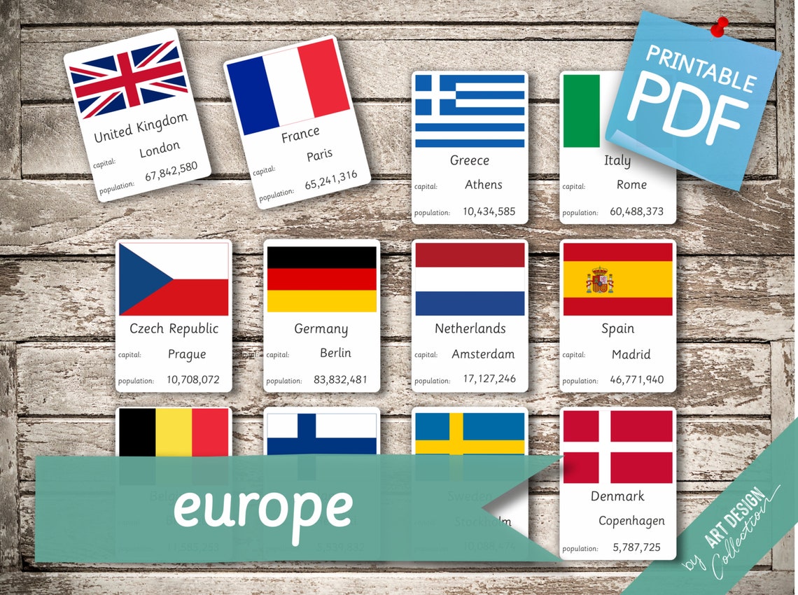 BUNDLE EUROPE flags Maps 114 Editable Montessori Cards | Etsy