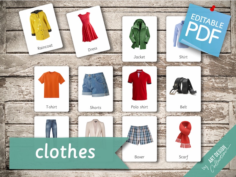 CLOTHES (real Pictures) • 40 Editable Montessori Cards • Flash Cards ...
