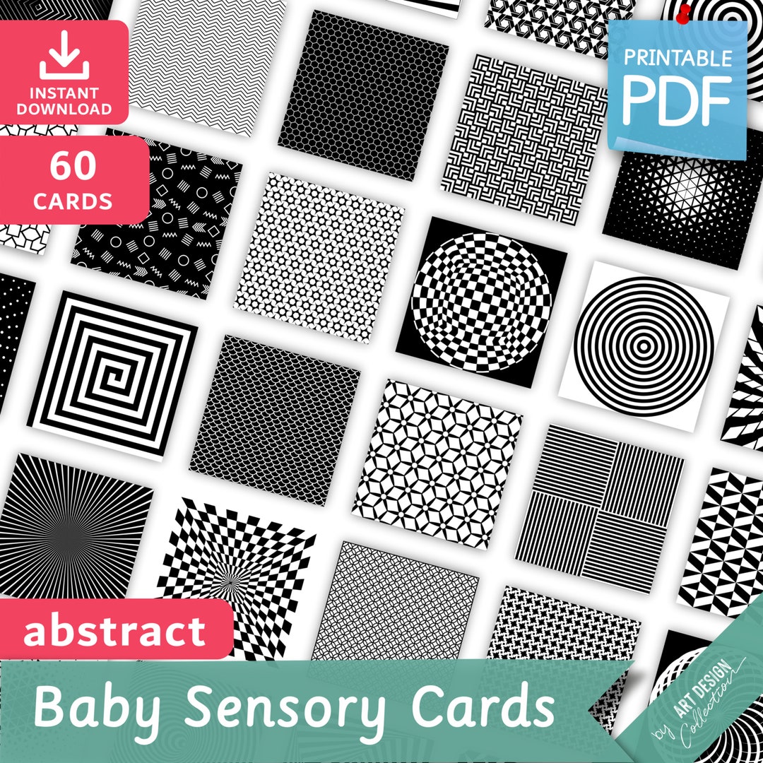 60 BABY SENSORY CARDS • Abstract Montessori Cards • High Contrast ...
