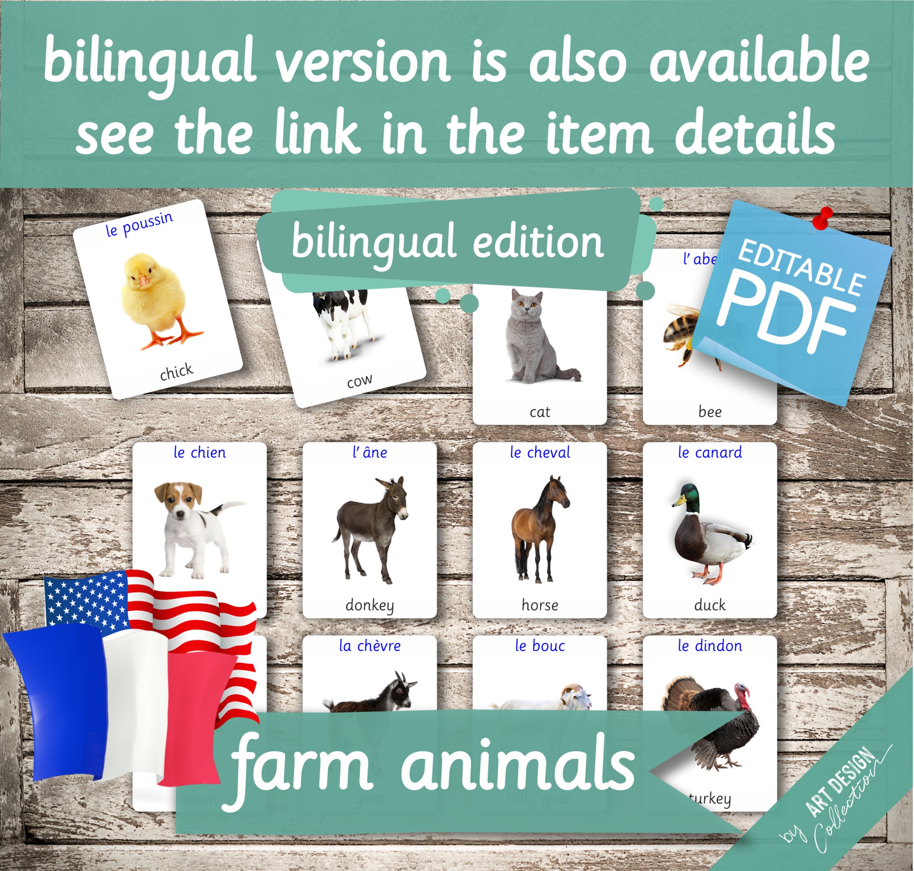 FARM ANIMALS 22 Editable Montessori Cards Flash Cards - Etsy