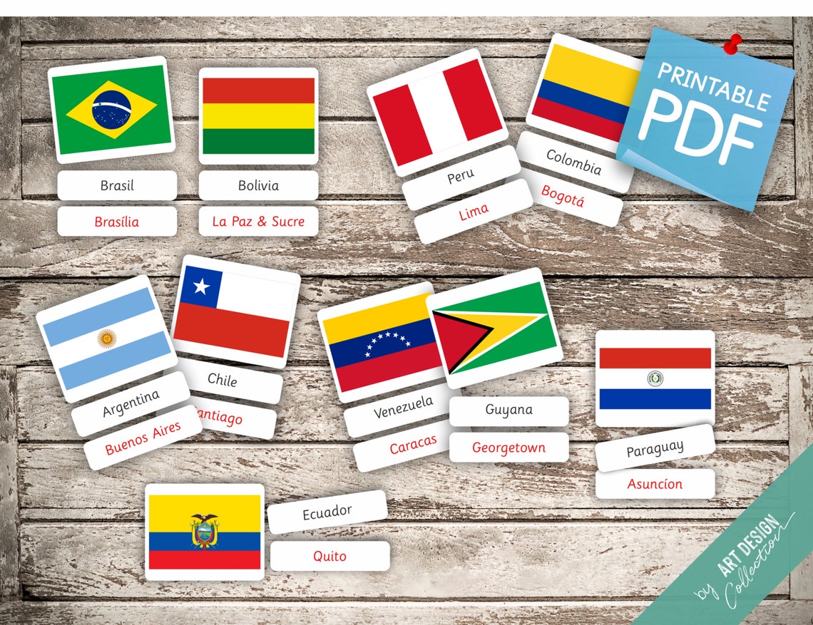SOUTH AMERICA FLAGS 17 Montessori Cards Flash Cards | Etsy