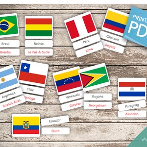 SOUTH AMERICA FLAGS • 17 Montessori Cards • Flash Cards Nomenclature ...