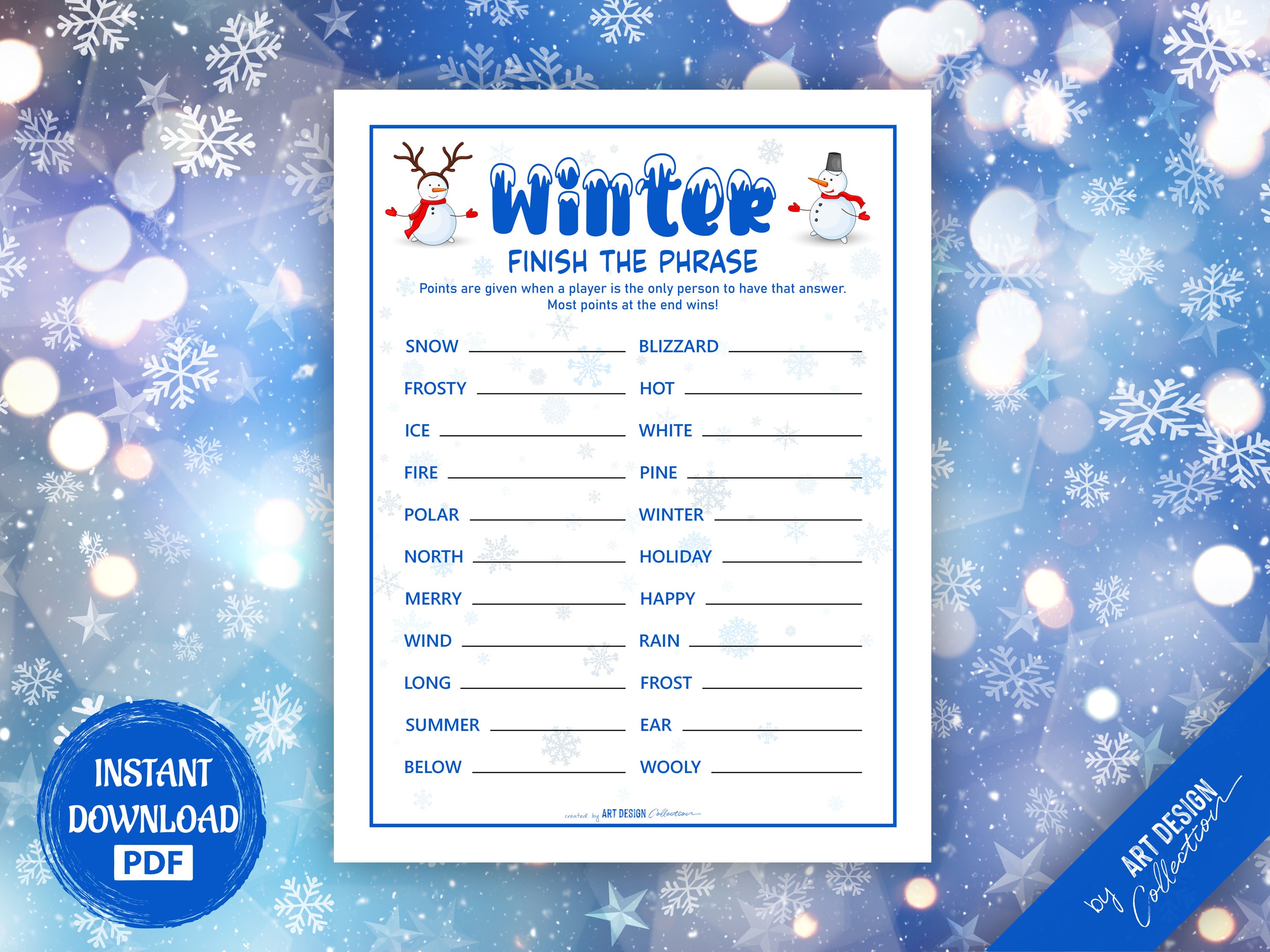 WINTER FINISH the PHRASE Game Christmas Game Holiday | Etsy