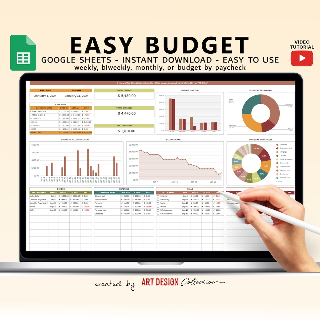Easy Budget Spreadsheet for Google Sheets, Simple Monthly Budget ...