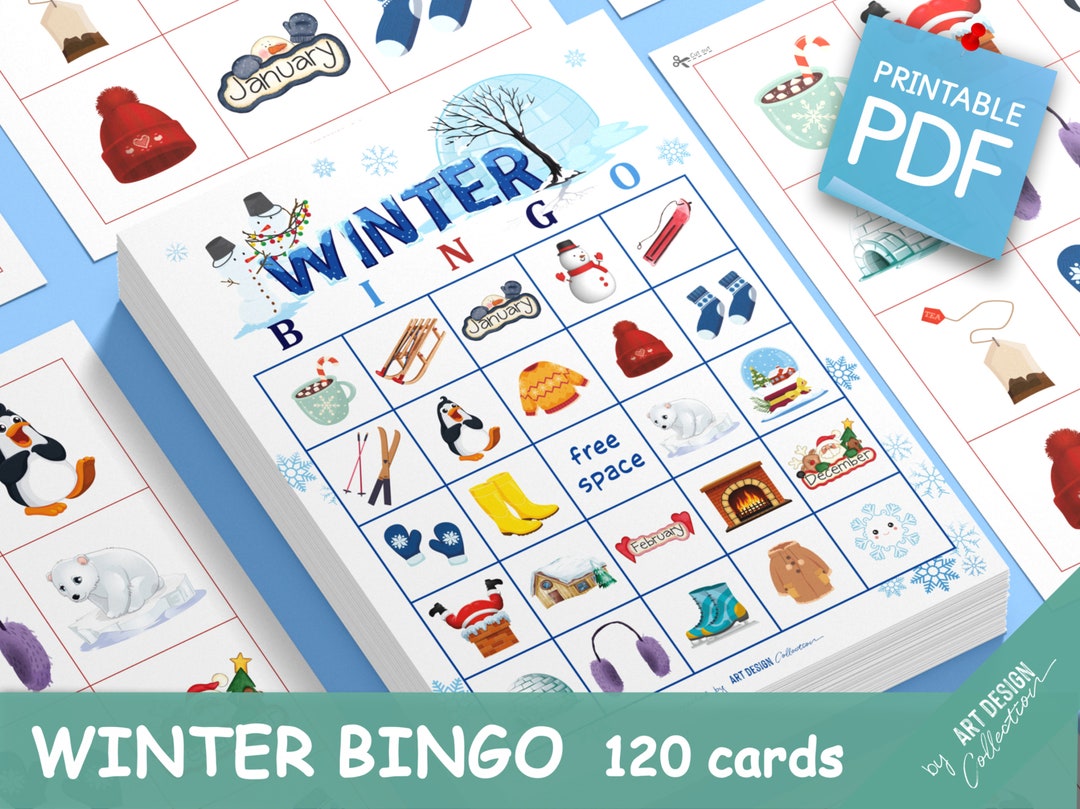 WINTER BINGO • 120 Printable Cards • Christmas Game Holiday Bingo ...