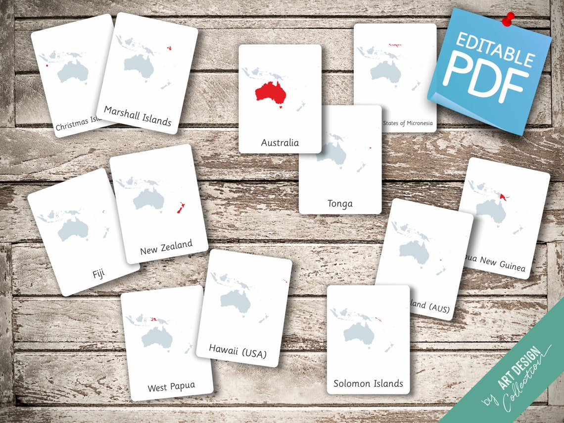 OCEANIA MAPS 31 Editable Montessori Cards Flash Cards - Etsy