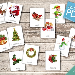 CHRISTMAS Vocabulary • 40 Editable Montessori Cards • Flash Cards ...