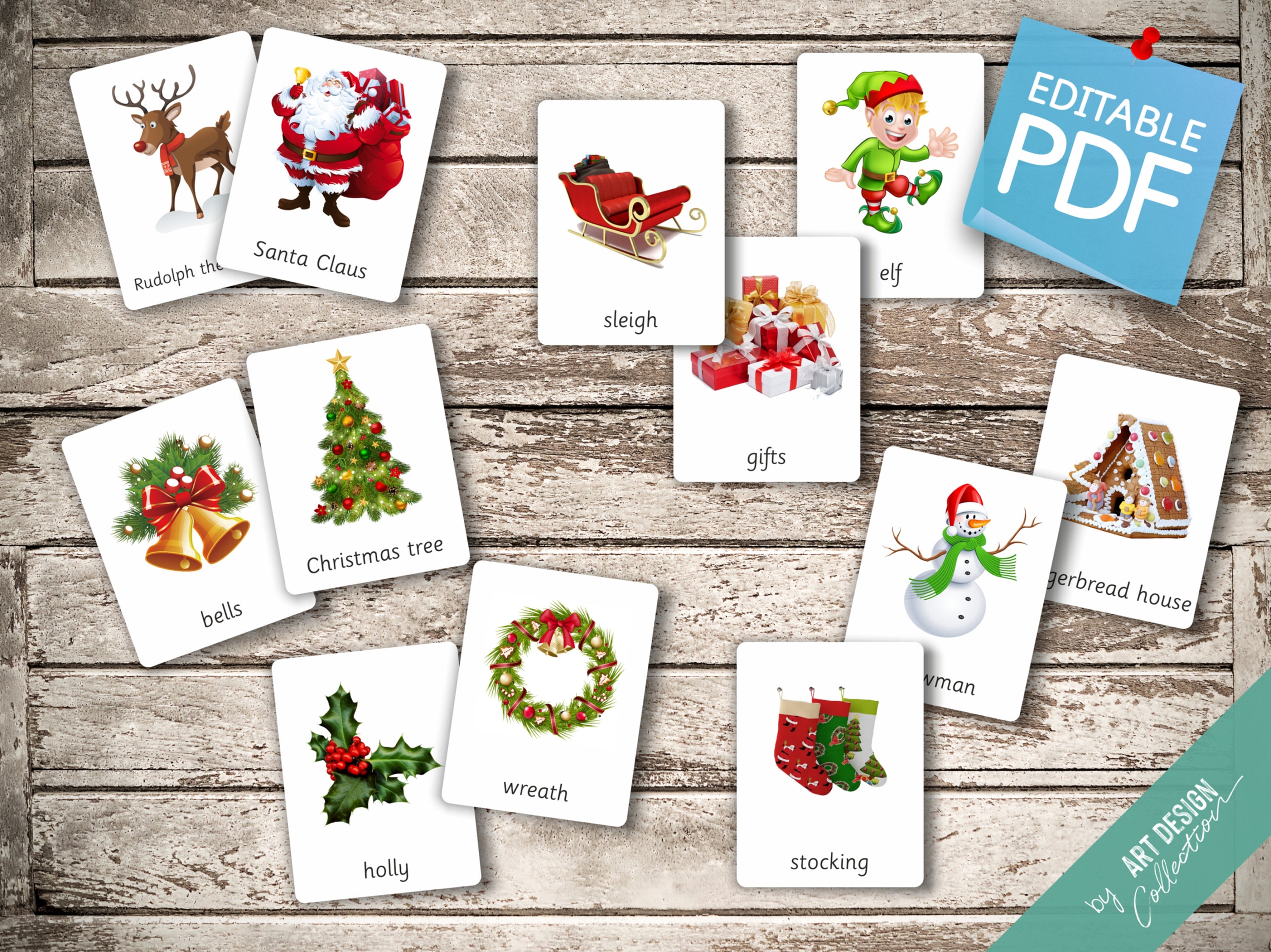 CHRISTMAS Vocabulary 40 Editable Montessori Cards Flash - Etsy