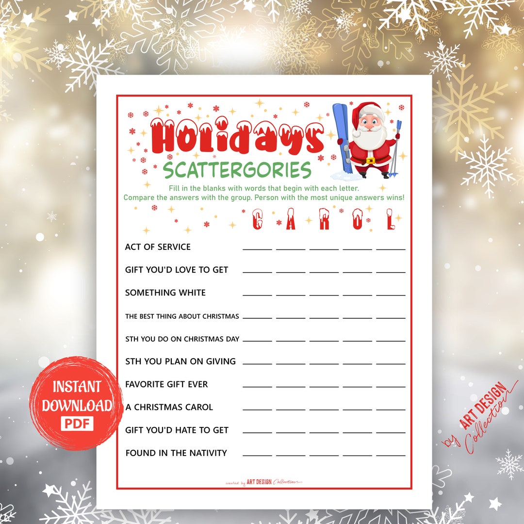 CHRISTMAS HOLIDAY SCATTERGORIES Game • Christmas Game Holiday Christmas ...