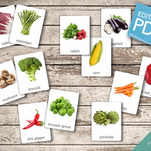 VEGETABLES (real Pictures) • 46 Editable Montessori Cards • Flash Cards ...
