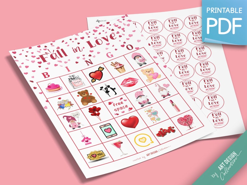 Fall in Love BINGO • 40 Printable Cards • Love Game Holiday Bingo Party ...
