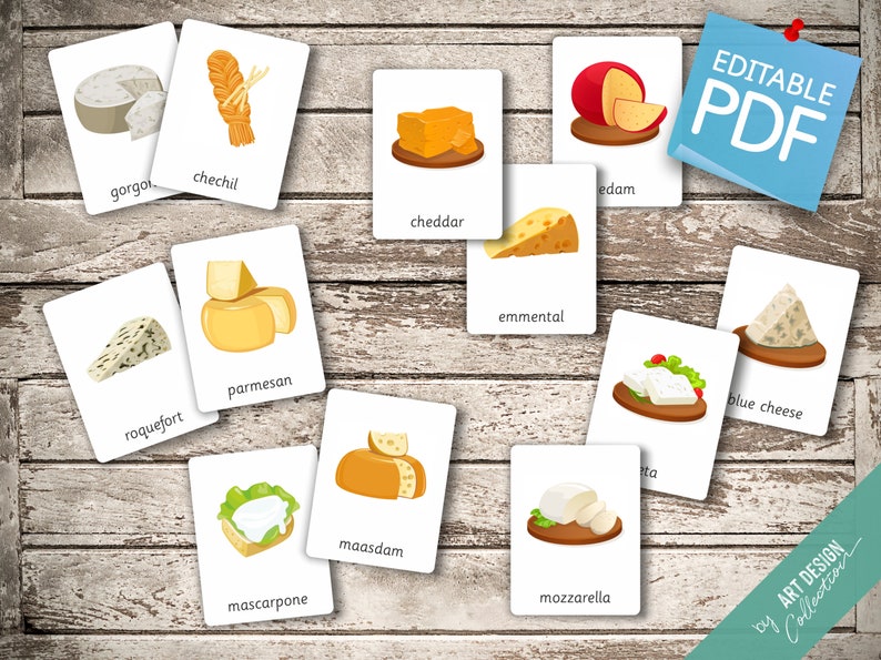 CHEESE 27 Montessori Cards Flash Cards Nomenclature | Etsy