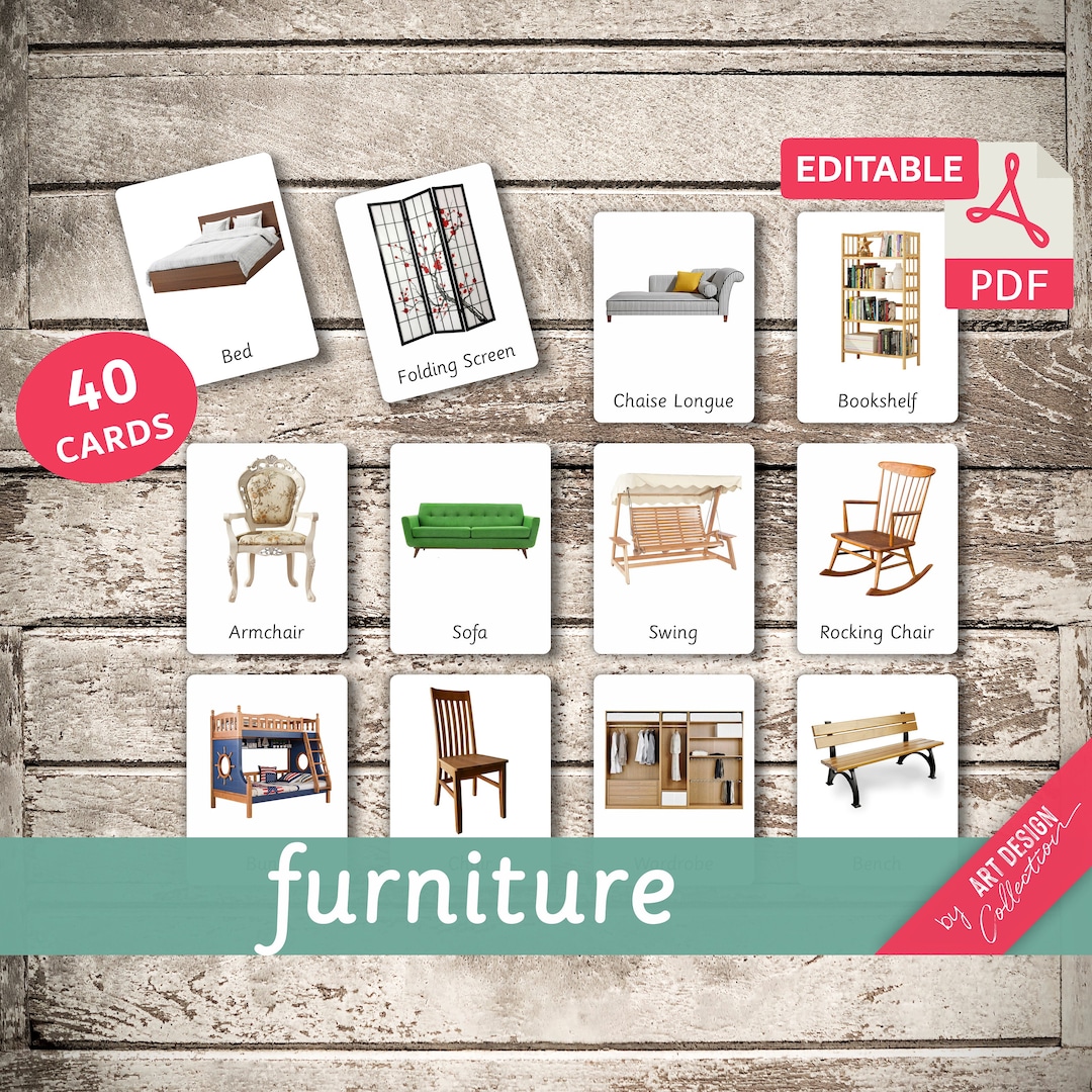 FURNITURE (real Pictures) • 40 Editable Montessori Cards • Flash Cards ...