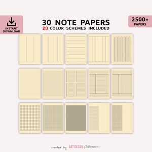 NOTE PAPERS, 30 Digital Note Paper Templates, Notebook Pdf Png ...