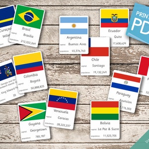 BUNDLE SOUTH AMERICA (flags, Maps) • 35 Montessori Cards • Flash Cards ...
