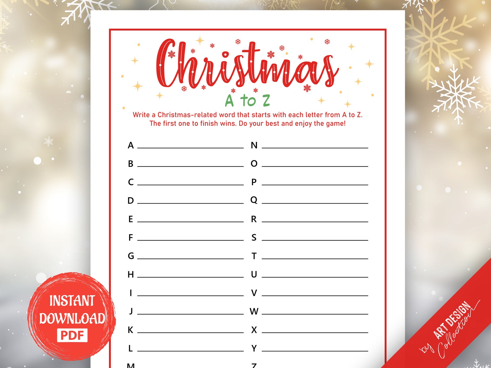 CHRISTMAS A to Z Game Christmas Game Holiday Christmas Party - Etsy