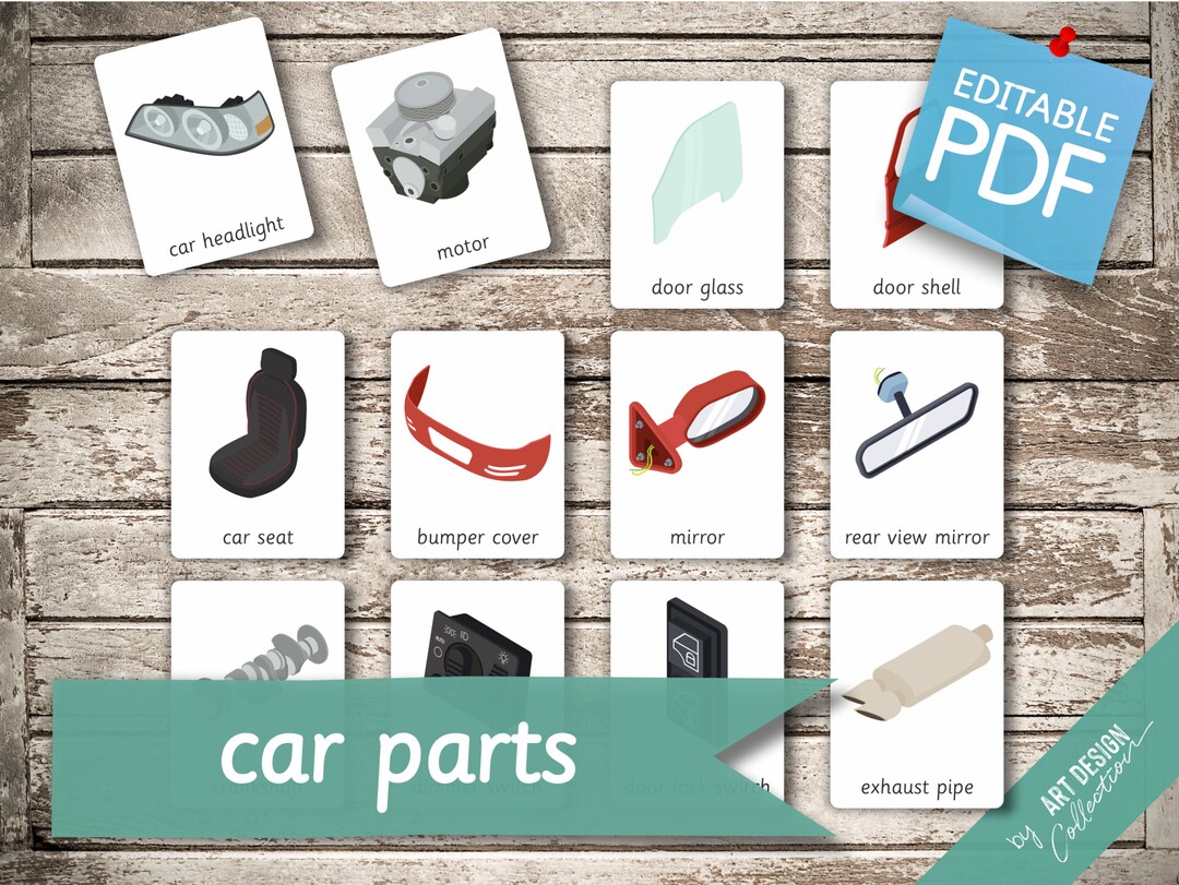 CAR PARTS 36 Montessori Cards Large Size A1 Flash Cards Nomenclature ...