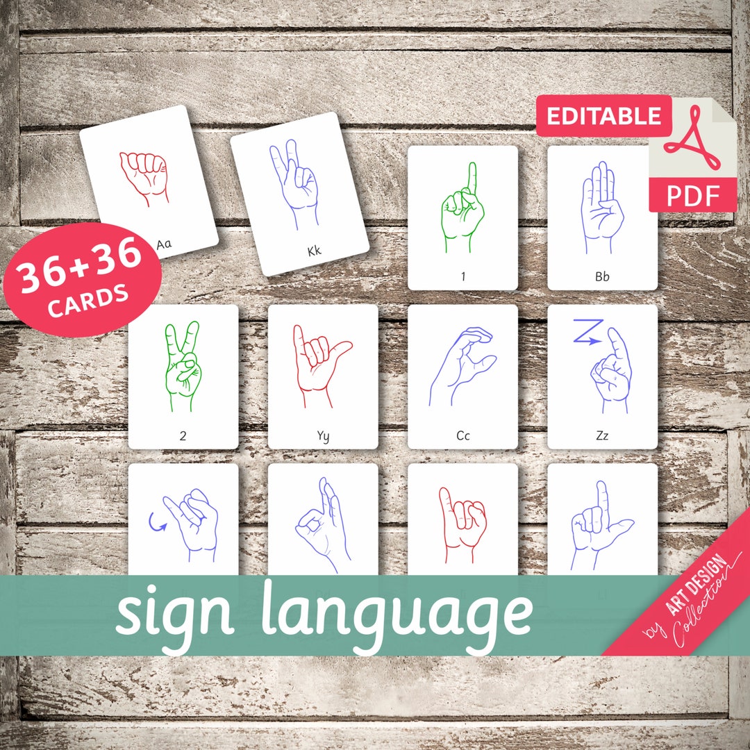 SIGN LANGUAGE • 36+36 Editable Montessori Cards • Flash Cards ...