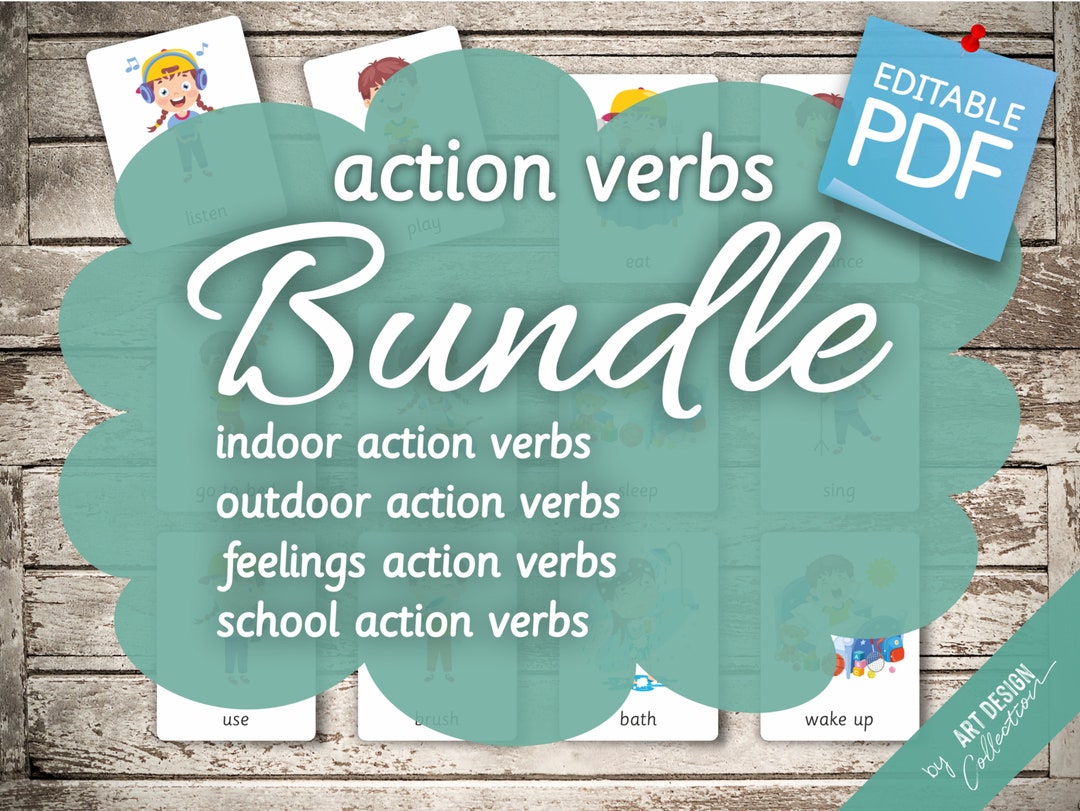BUNDLE ACTION VERBS 62 Editable Montessori Cards Flash Cards ...