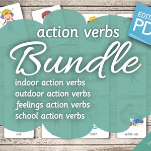 BUNDLE ACTION VERBS 62 Editable Montessori Cards Flash Cards ...