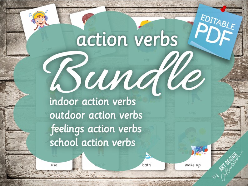 BUNDLE ACTION VERBS 62 Editable Montessori Cards Flash - Etsy