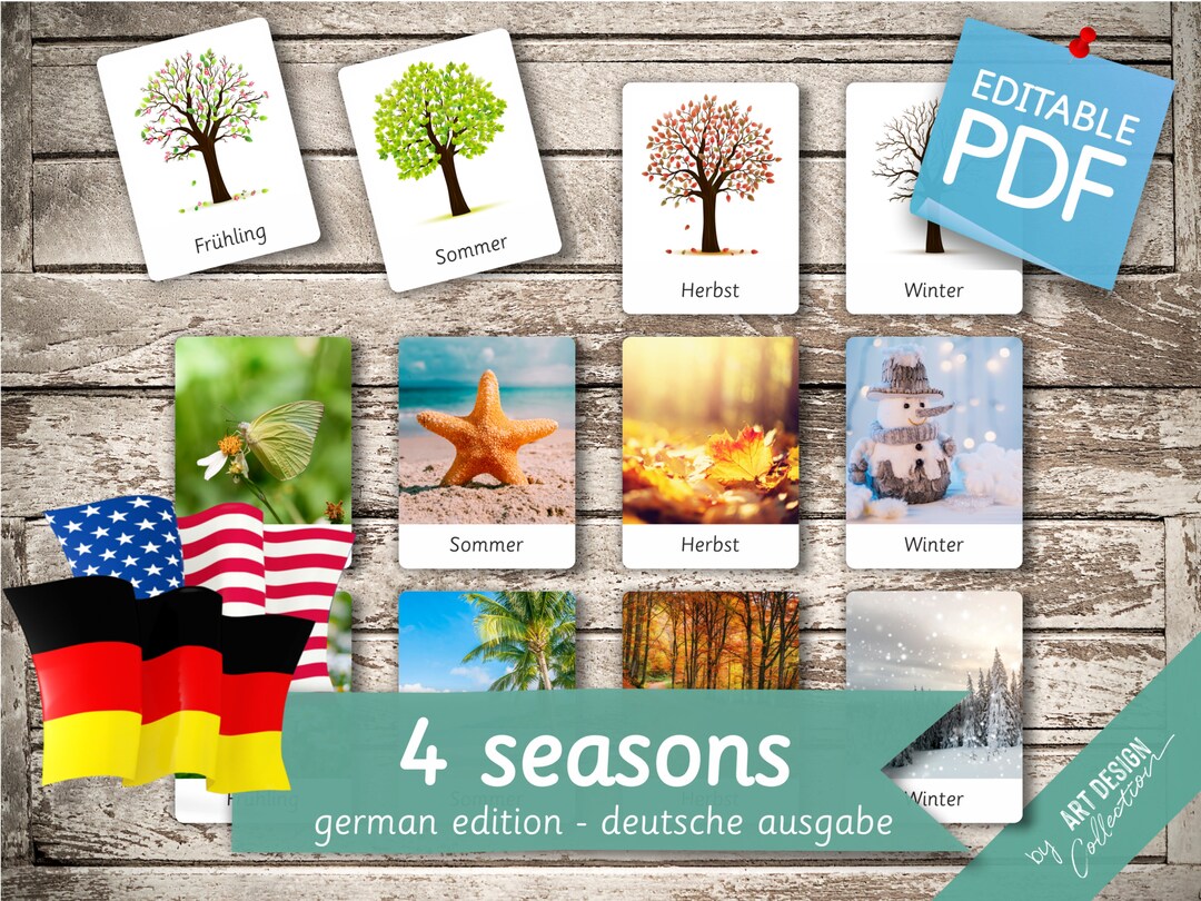 4 SEASONS GERMAN Edition • 36 German and 36 English Editable Montessori ...
