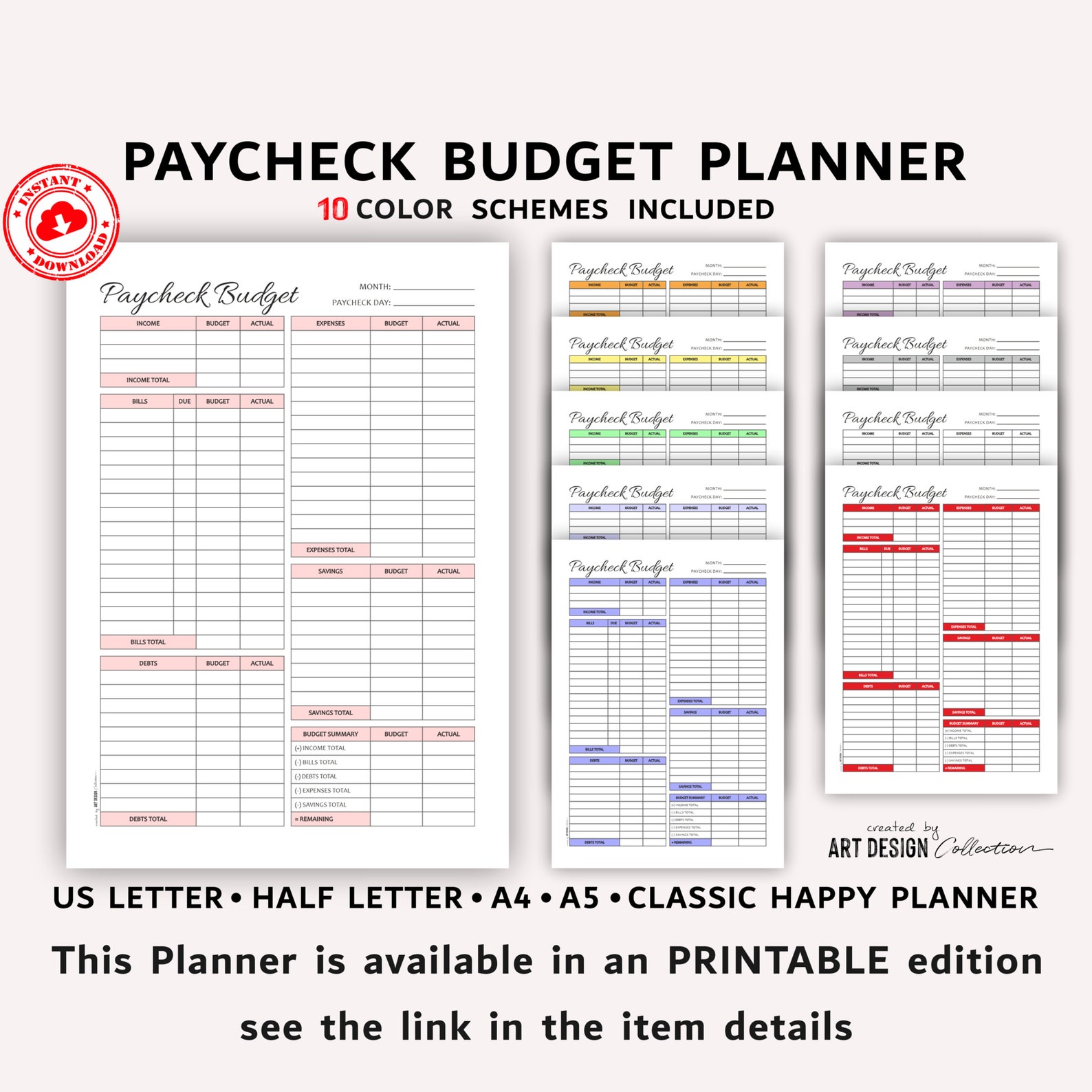 EDITABLE PAYCHECK BUDGET Planner Digital Planner Planner - Etsy