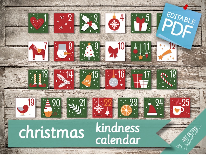 CHRISTMAS KINDNESS CALENDAR 26 Editable Montessori Cards - Etsy