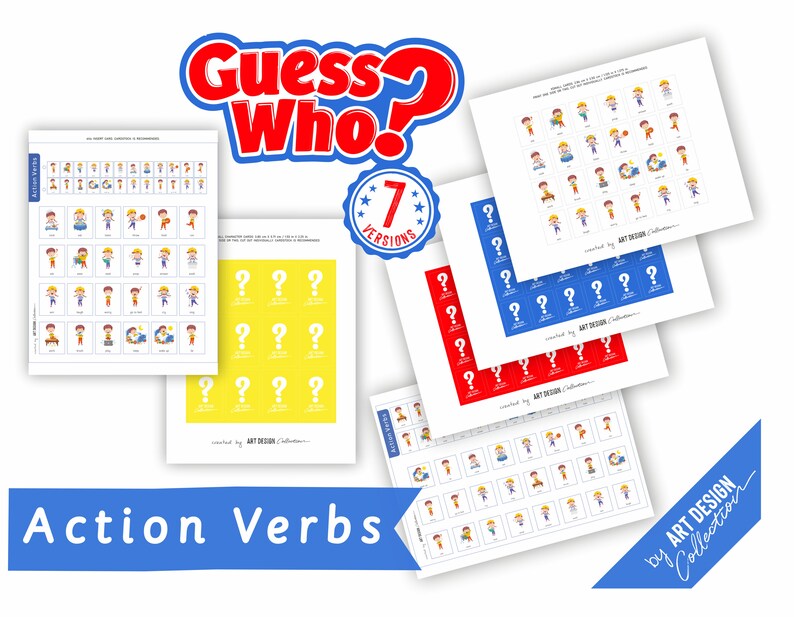 Guess Who ACTION VERBS Insert Cards Montessori Cards - Etsy UK