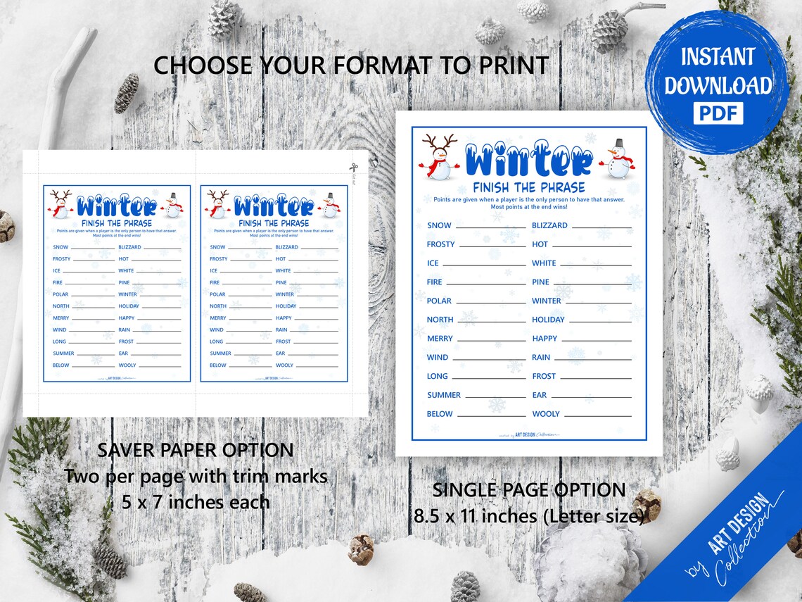 WINTER FINISH the PHRASE Game • Christmas Game Holiday Christmas Party ...