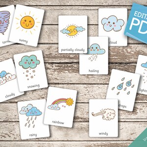 WEATHER • 26 Montessori Cards • Flash Cards Nomenclature Flashcards ...
