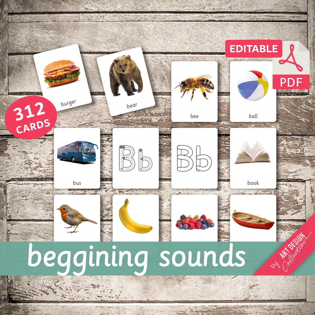 BEGGINIG SOUNDS • 312 Editable Montessori Cards • Flash Cards ...