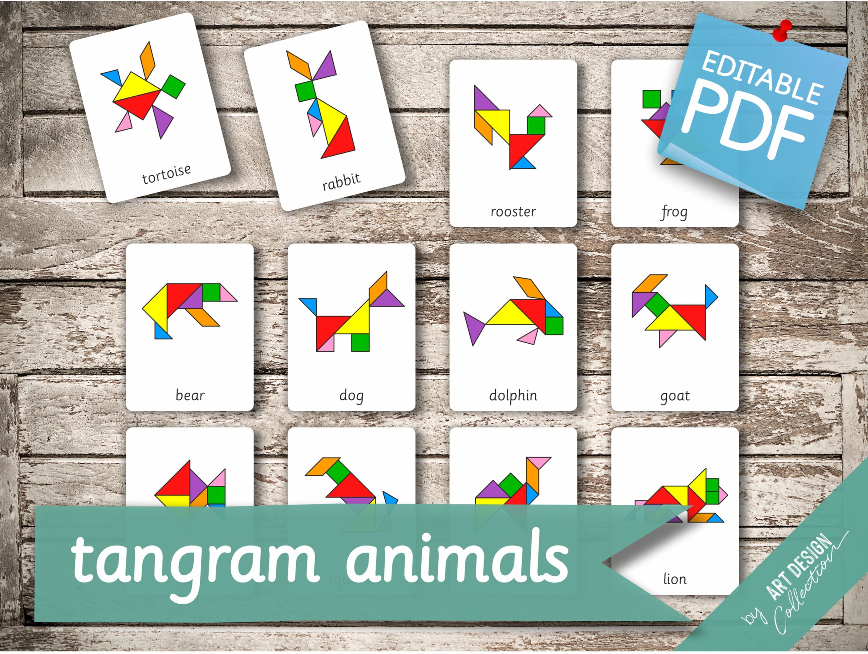 TANGRAM ANIMALS 120 Montessori Cards Flash Cards - Etsy España