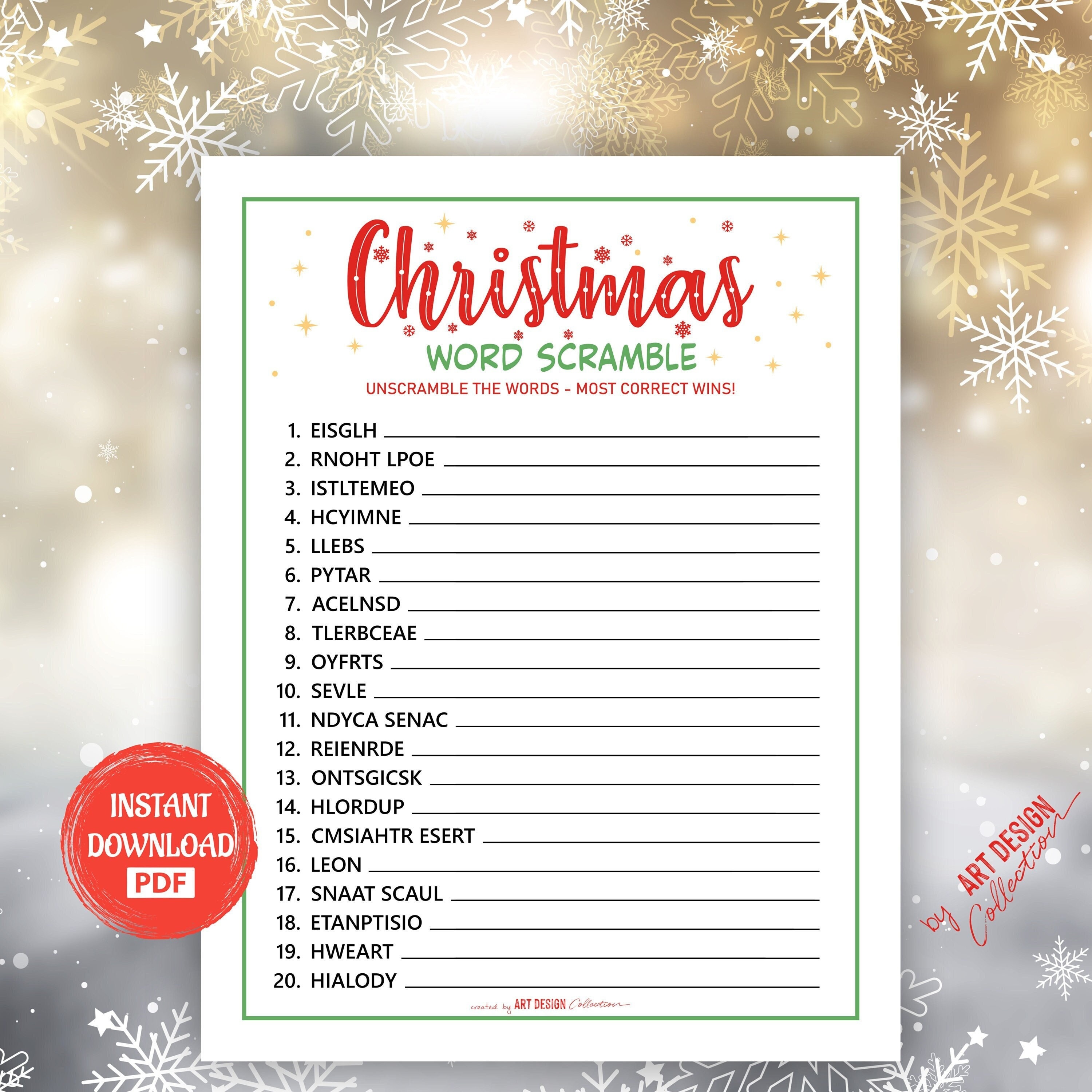 CHRISTMAS Word Scramble Game • Christmas Game Holiday Christmas Party ...