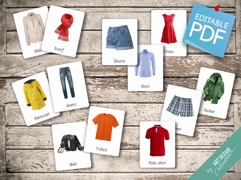 CLOTHES (real Pictures) • 40 Editable Montessori Cards • Flash Cards ...