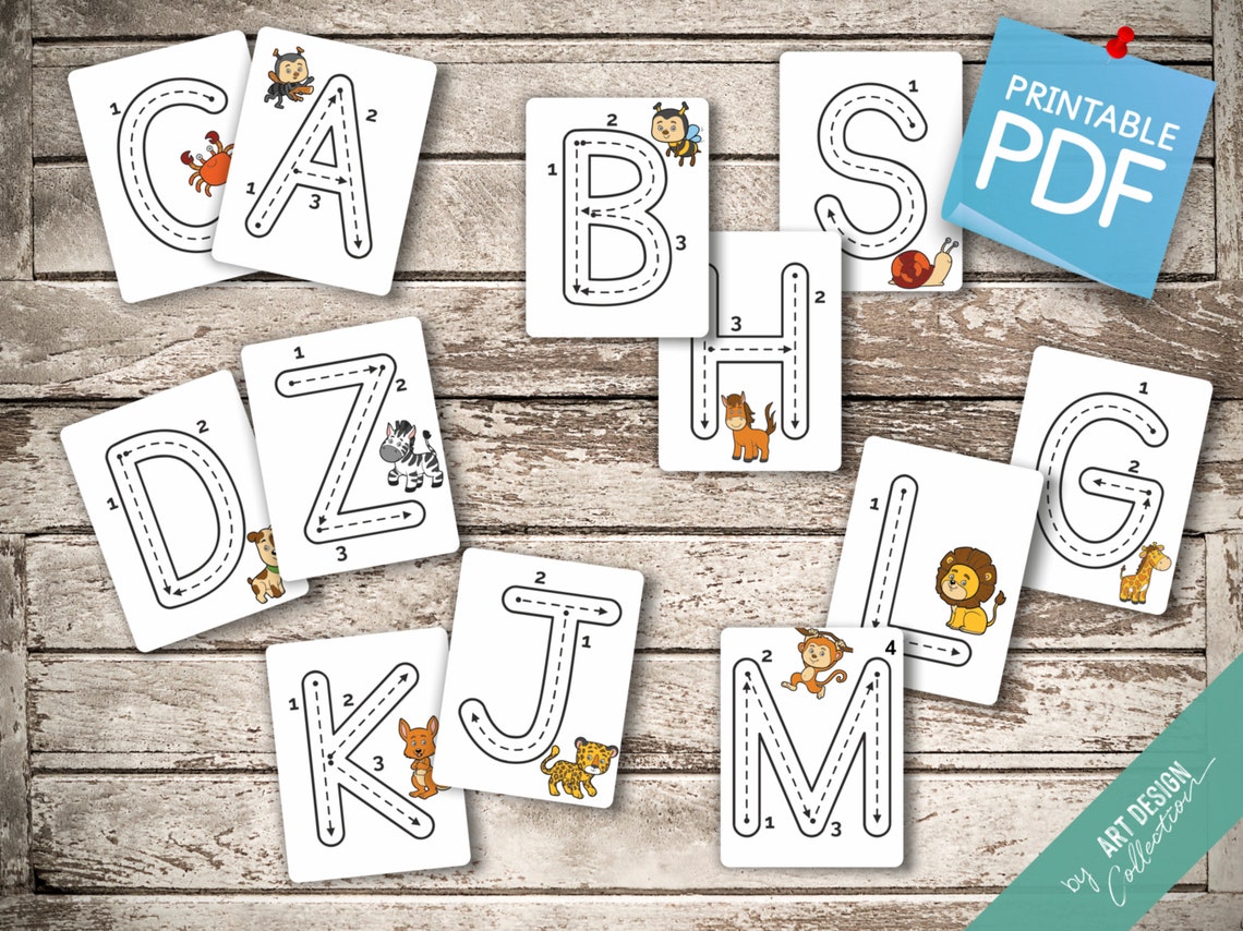 ALPHABET TRACING 52 Printable Montessori Cards Alphabet - Etsy