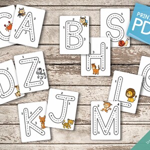 ALPHABET TRACING • 52 Printable Montessori Cards • Alphabet Flash Cards ...