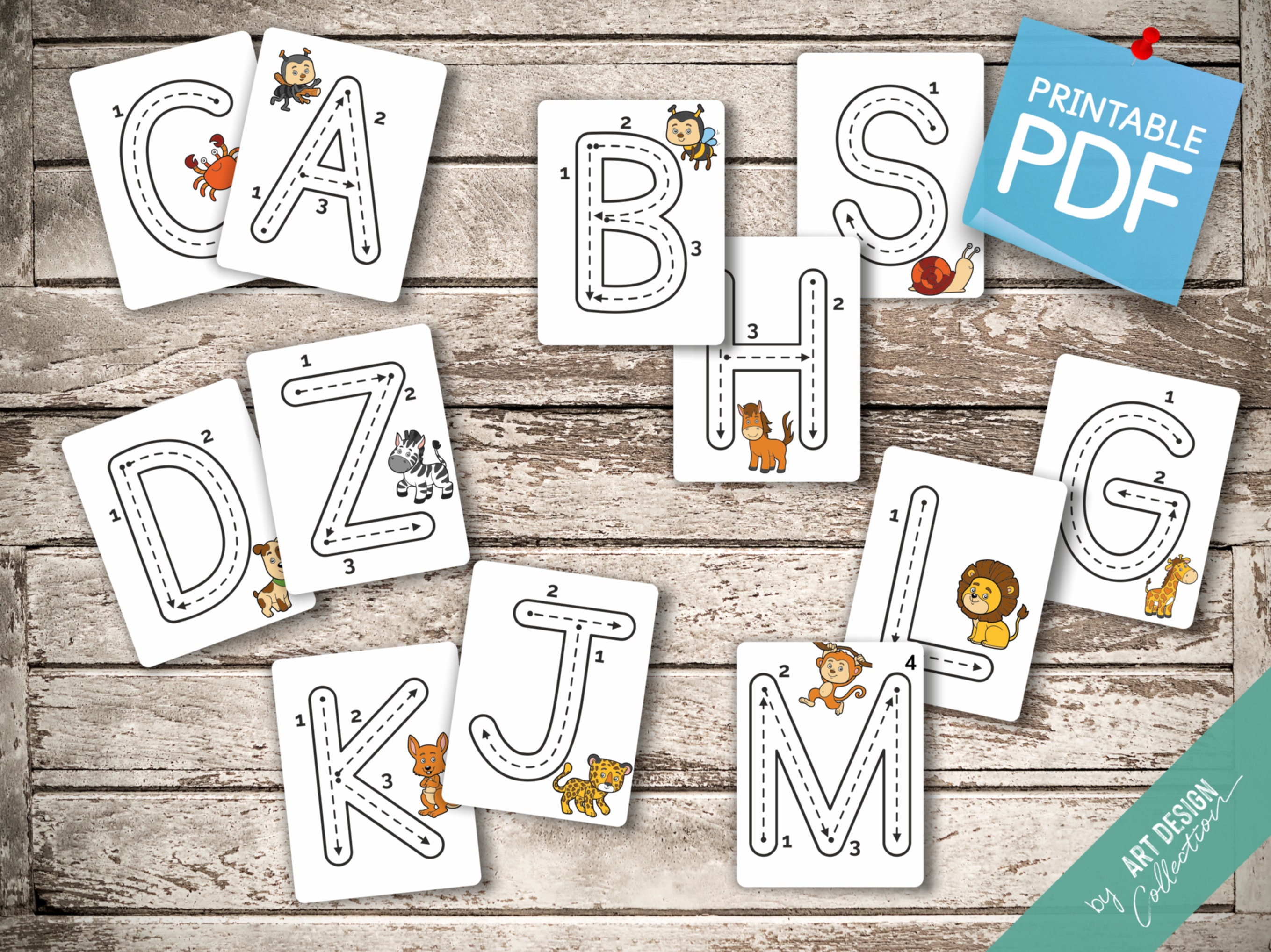 ALPHABET TRACING • 52 Printable Montessori Cards • Alphabet Flash Cards ...