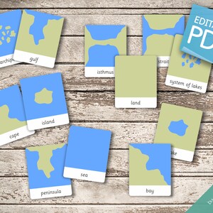 LAND AND WATER • 12 Editable Montessori Cards • Flash Cards ...