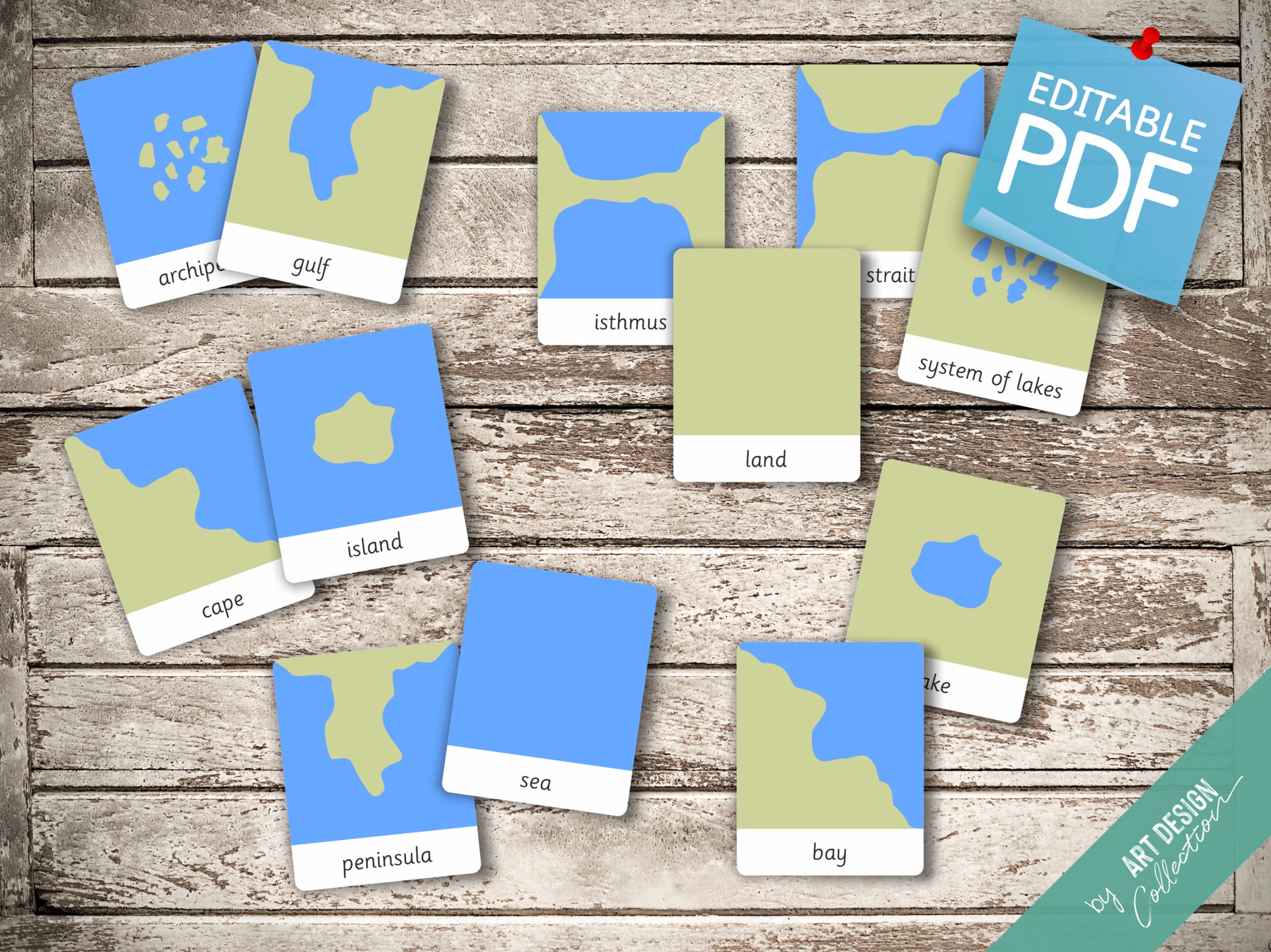 LAND AND WATER 12 Editable Montessori Cards Flash Cards - Etsy